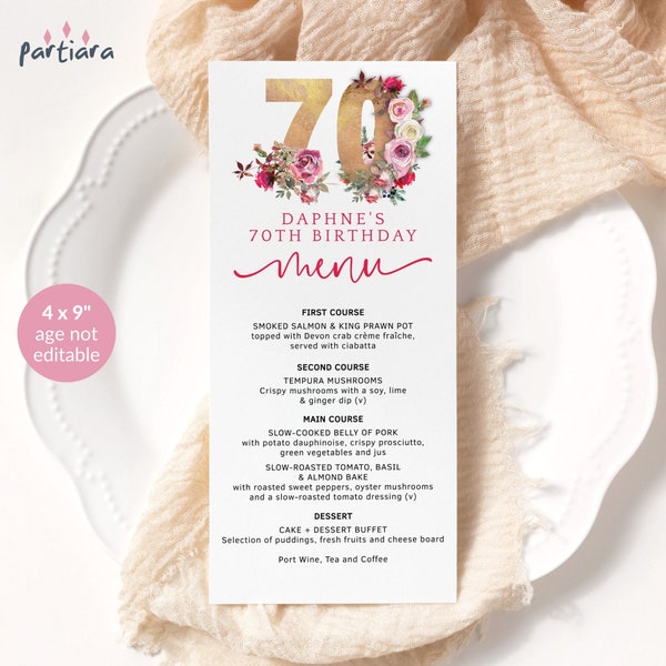 70th Menu Template - Etsy