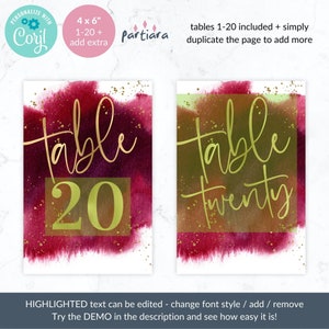 Red Table Numbers Wedding Reception Printable, Ruby and Gold Christmas ...