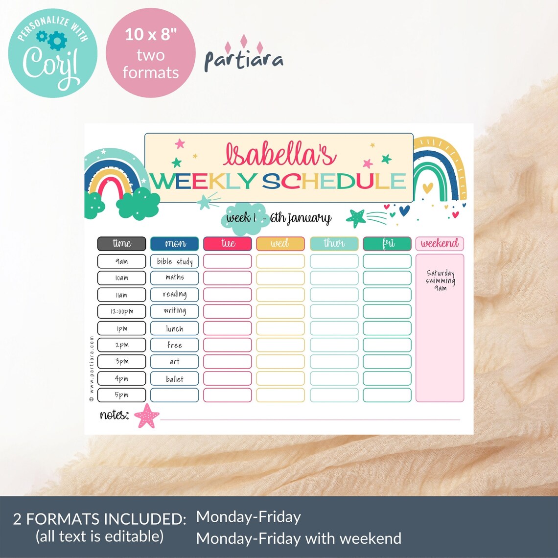 Editable Kids Weekly Planner Home School Kids Weekly | Etsy UK