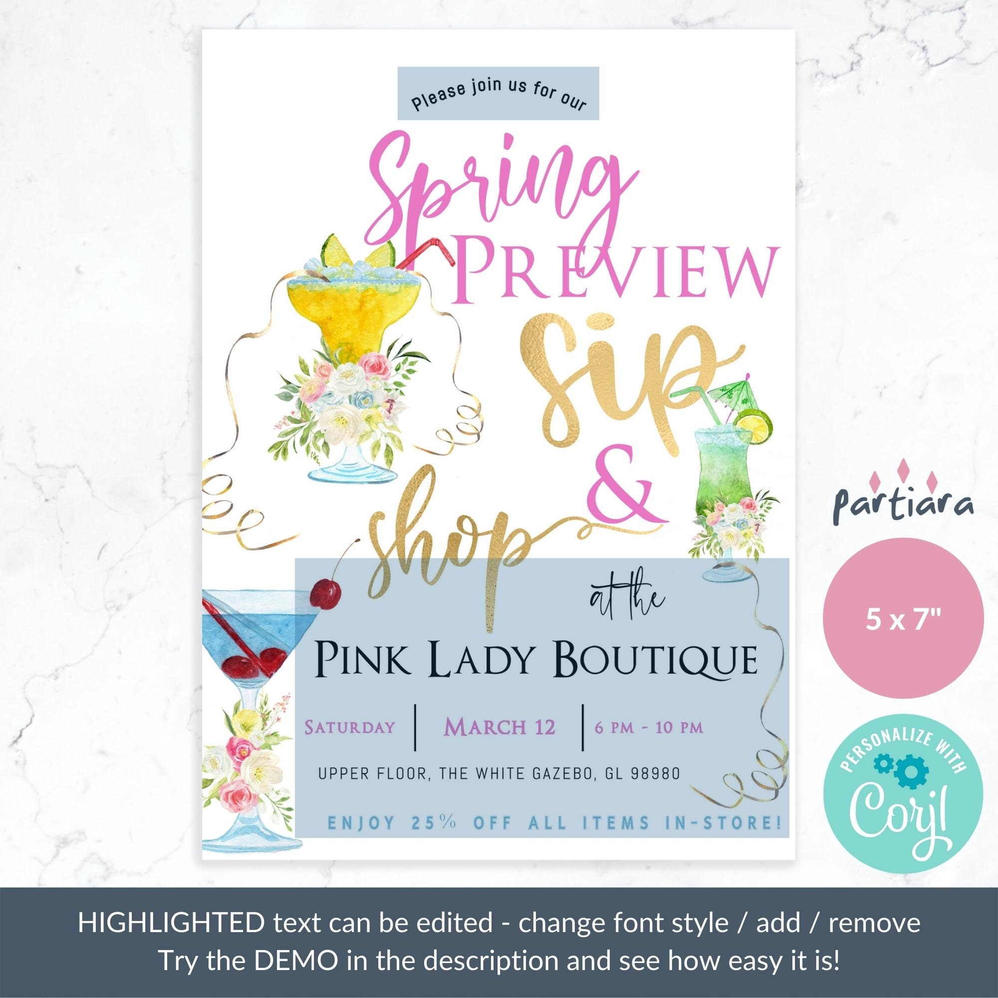 Sip and Shop Invite Flyer Spring Preview Sales Invitation - Etsy