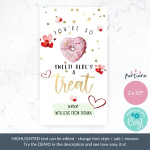 Sweetheart Birthday Treats Tag Printable, Girl Valentines Day Candy ...