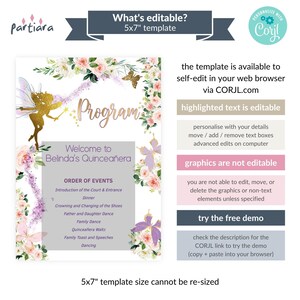 Sweet 16 Program, Birthday Programs Template, Fairy Butterfly Floral ...