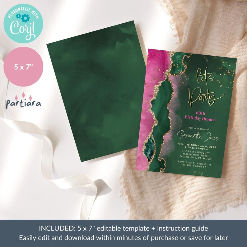 Editable Pink Green Birthday Invitation Template, Ladies Lets Party ...