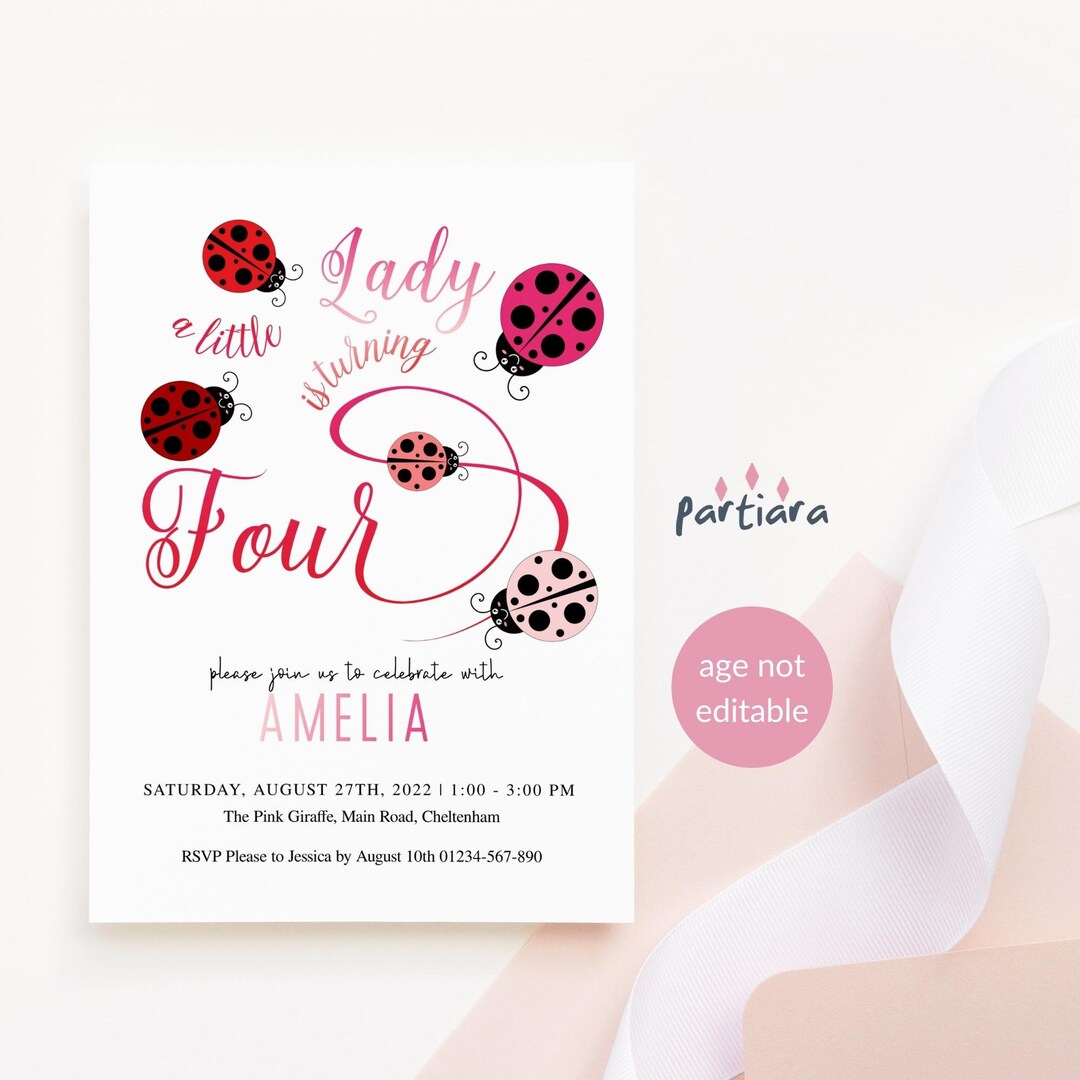 Ladybug 4th Birthday Invitation Printable Little Lady Tea Party Invites ...