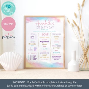 1st Birthday Chart Girls Milestone Sign Rainbow Unicorn First - Etsy