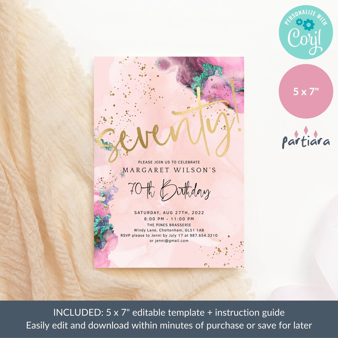 Editable 70th Birthday Invitation Template Printable Gold | Etsy