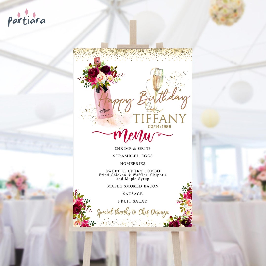 Editable Birthday Menu Sign Template, Ladies Celebration Welcome Party ...