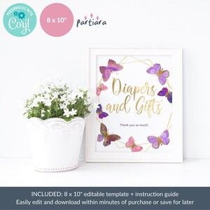 Diapers Table Sign Butterfly Baby Shower Gifts and Diaper Poster ...