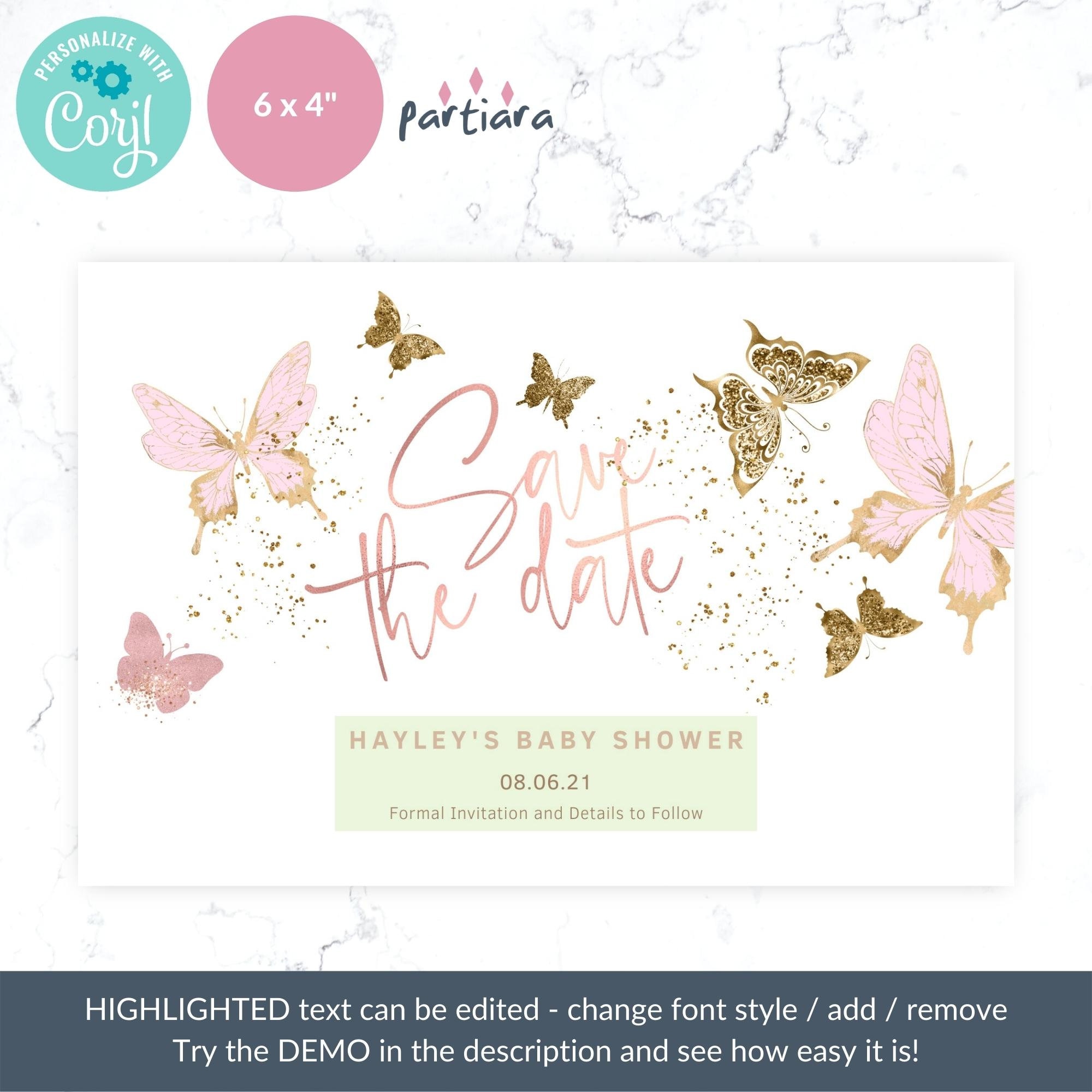 Editable Save the Date Card Butterfly Birthday Party Announcement ...