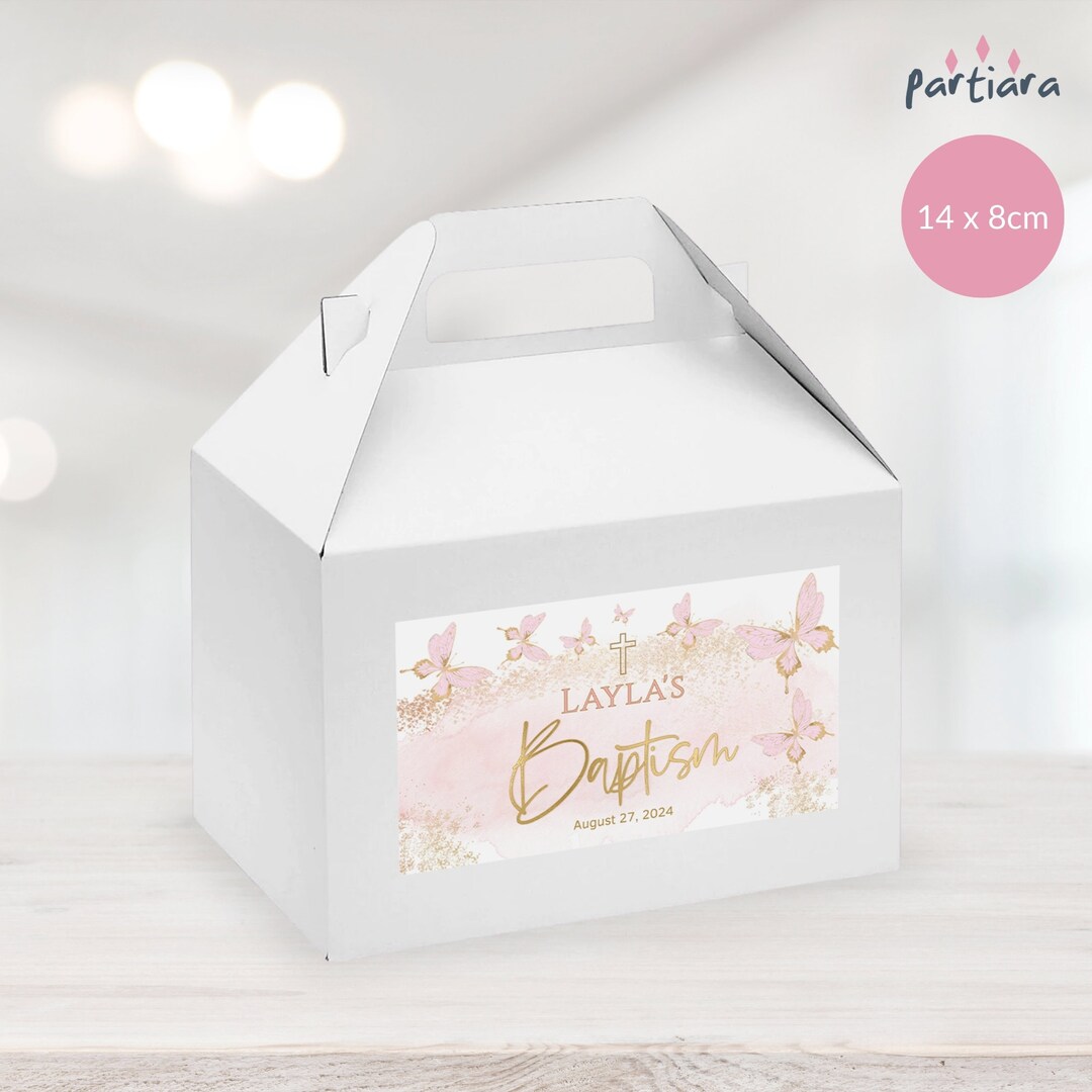 Girl Baptism Labels, Gable Gift Box Label Printable, Blush Pink Gold ...