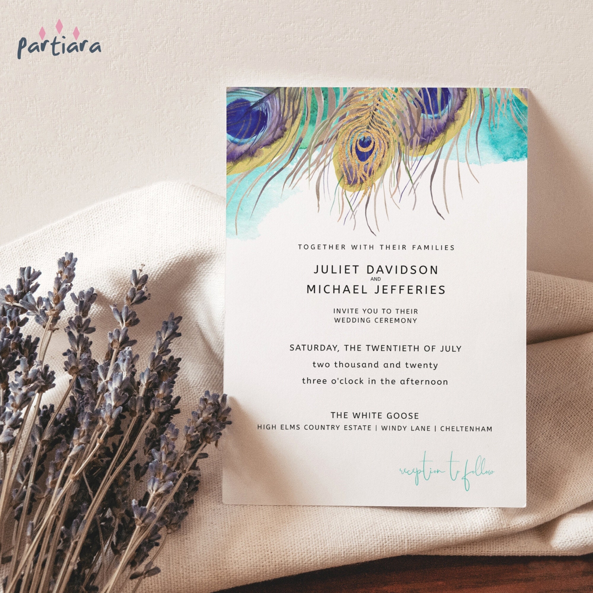 Peacock Feathers Invitation Editable Wedding Invitations | Etsy