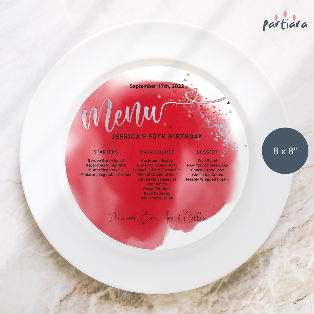 Birthday Menu Plate Insert Charger Template, Teen Girls or Ladies ...