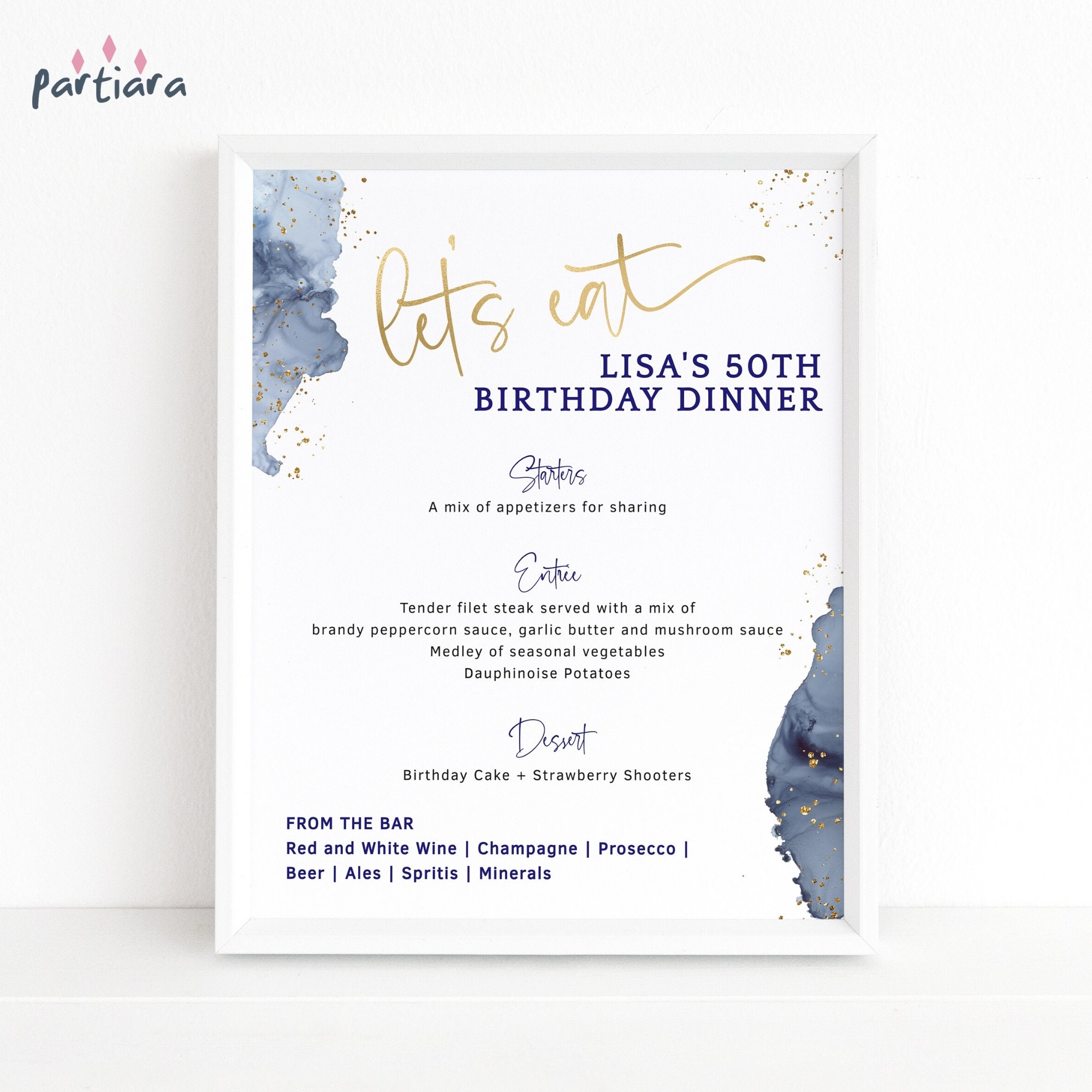 Navy Blue Food Menu Table Sign Editable Teen Boys Mens Ladies - Etsy