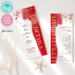 Red Gold Birthday Menu and Program Printable Ladies Party - Etsy Canada