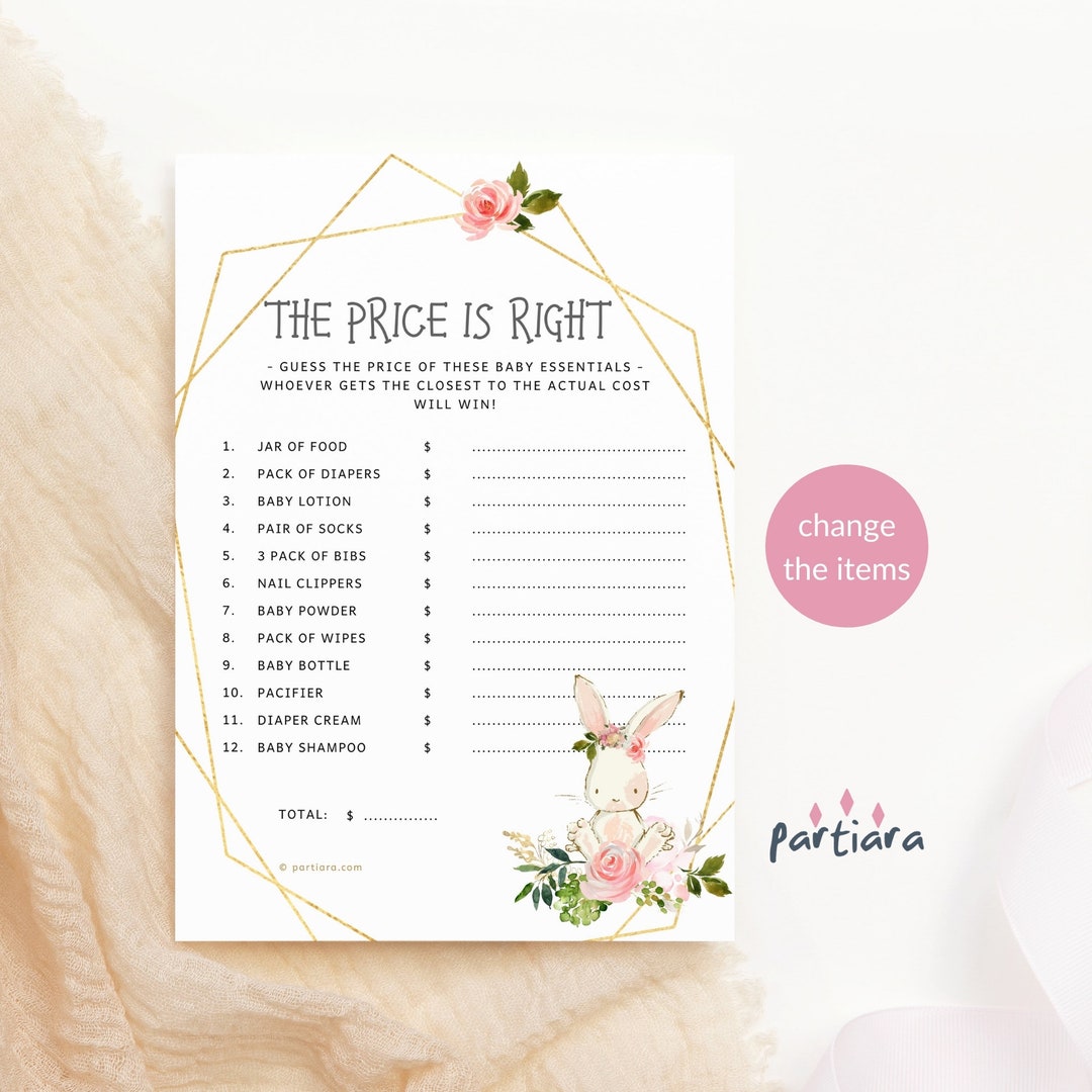 Bunny Baby Price is Right Game Template, Girls Floral Easter Party ...