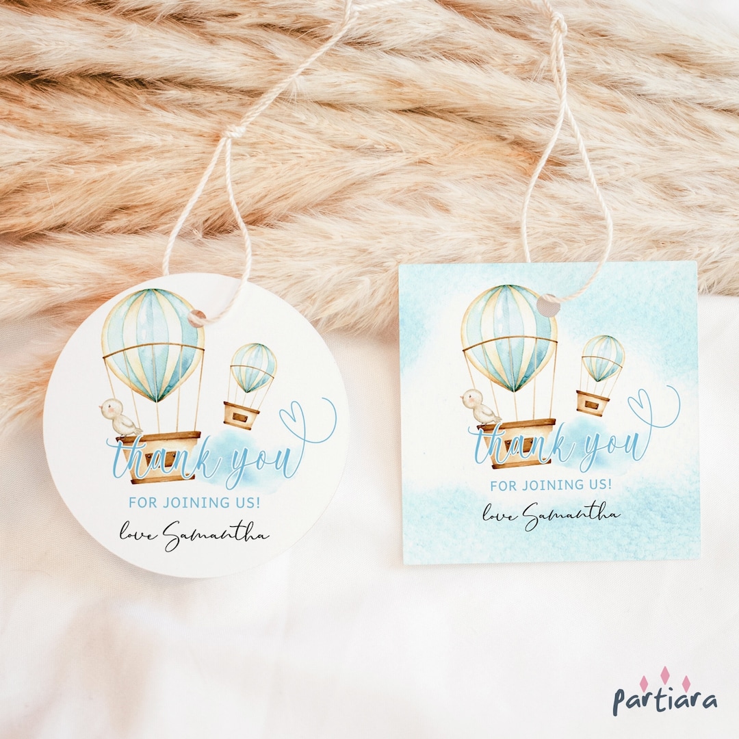 Boys Balloon Thank You Tag Hot Air Balloons 1st Birthday Favor Gift ...