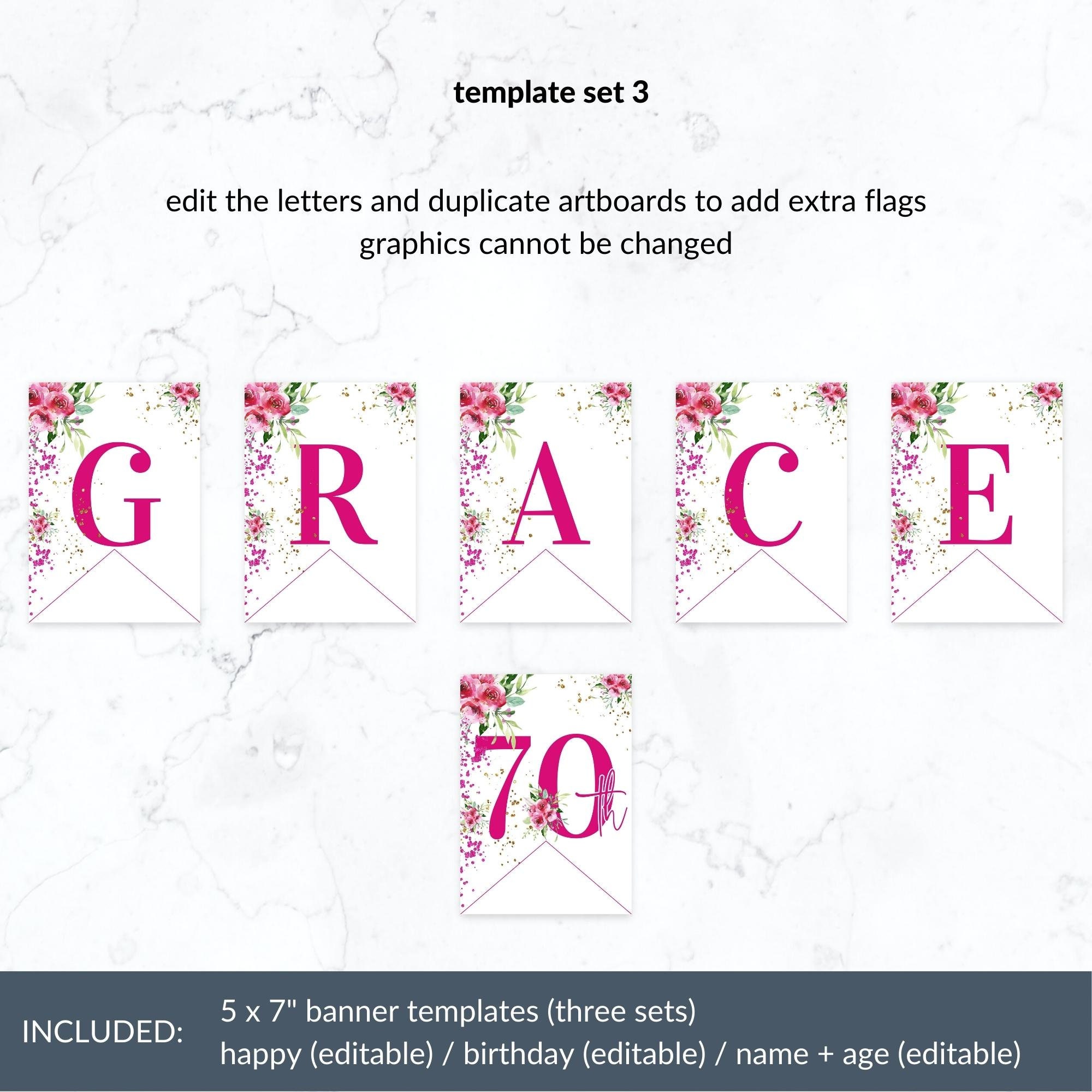 Pink Floral Birthday Banner Bunting Flags Printable Ladies - Etsy