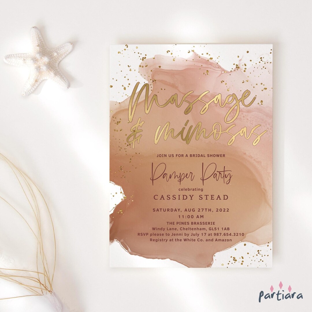 Massage and Mimosas Invitation, Bridal Shower Pamper Party, Ladies ...