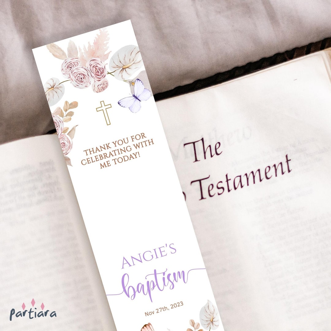 Boho Baptism Bookmark Template, Girls Christening Party Book Mark ...