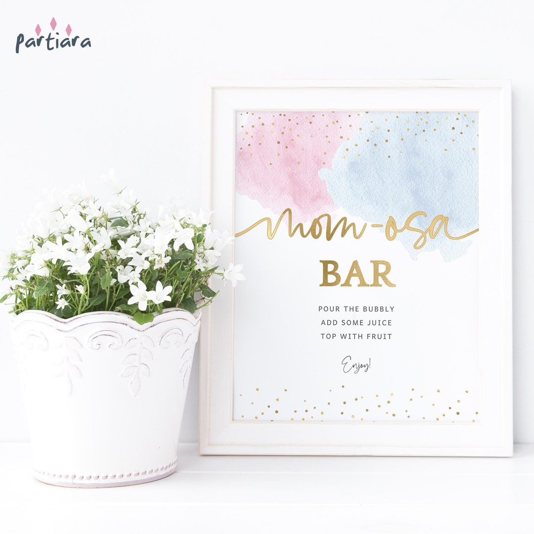 Momosa Bar Sign Blue Pink Smoke Clouds Baby Shower Mimosa Drinks Table ...