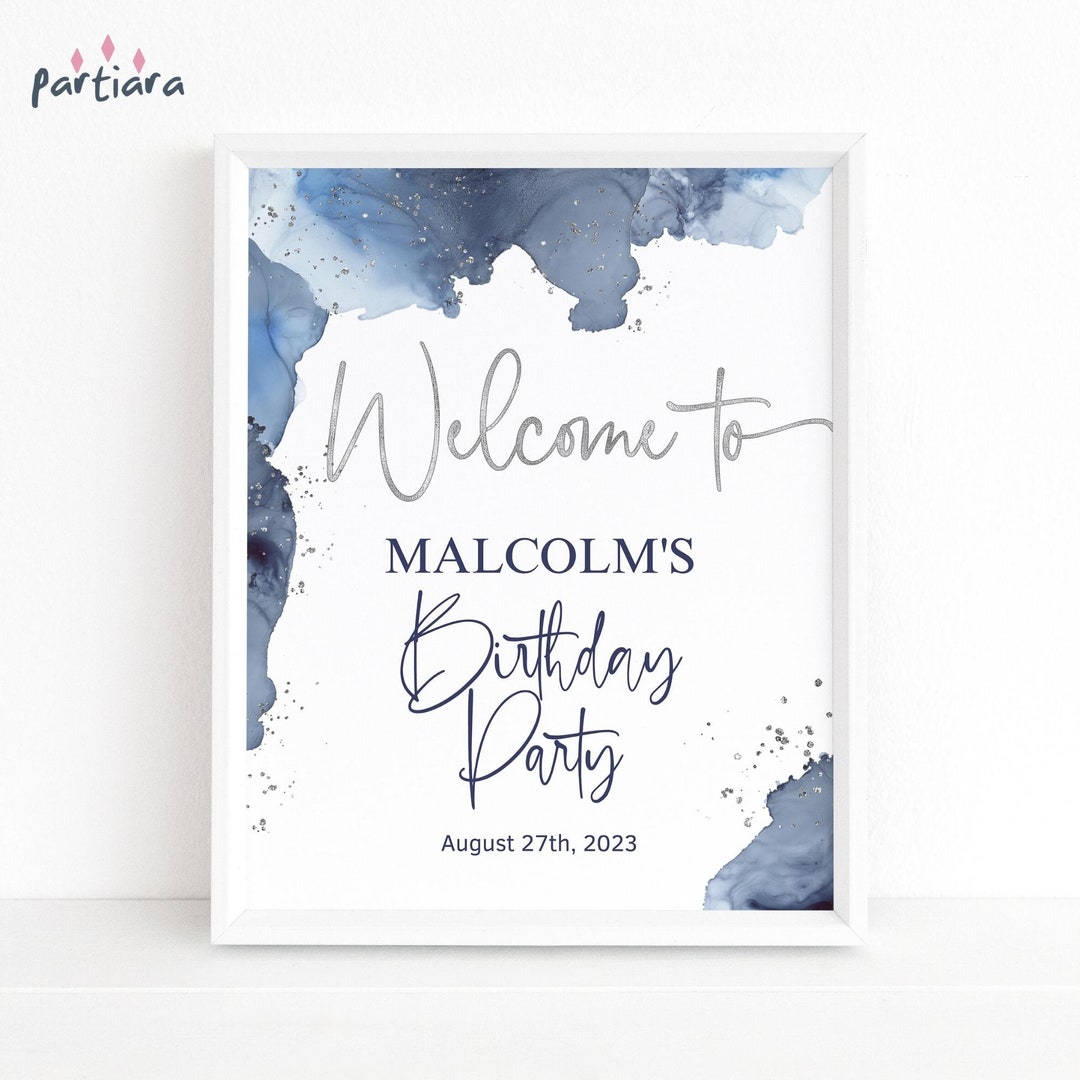 Navy Blue Birthday Welcome Sign Template, Table Welcome Poster ...
