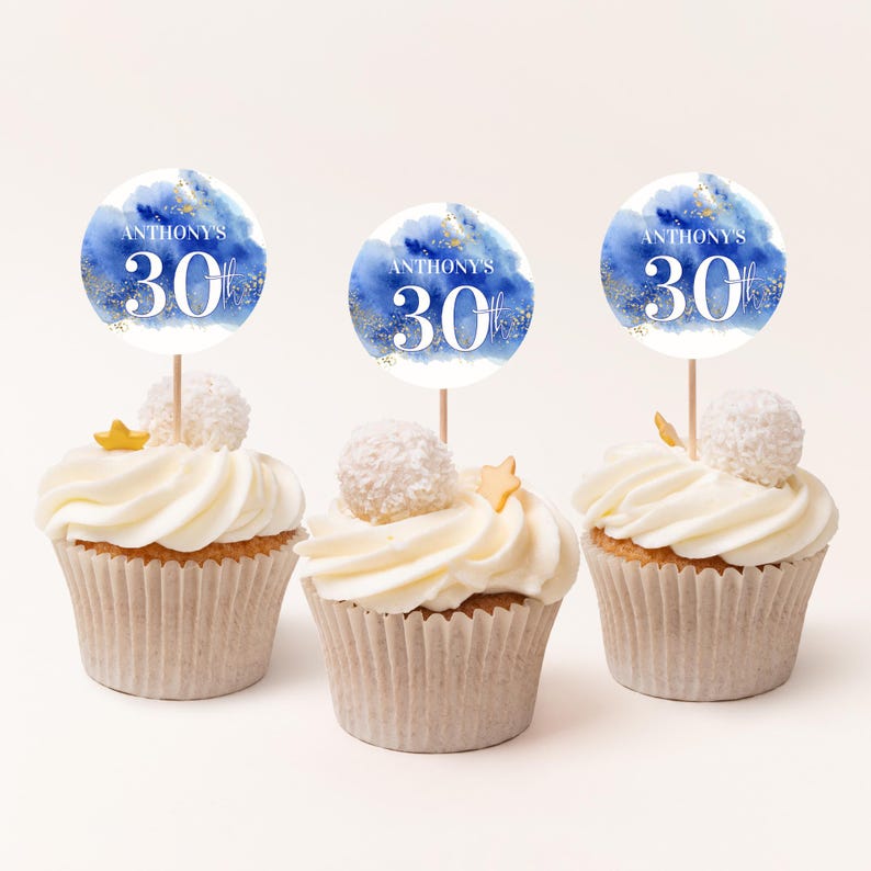 Blue Birthday Cupcake Topper Template: 16th 18th 21st 30th Party Cakes ...