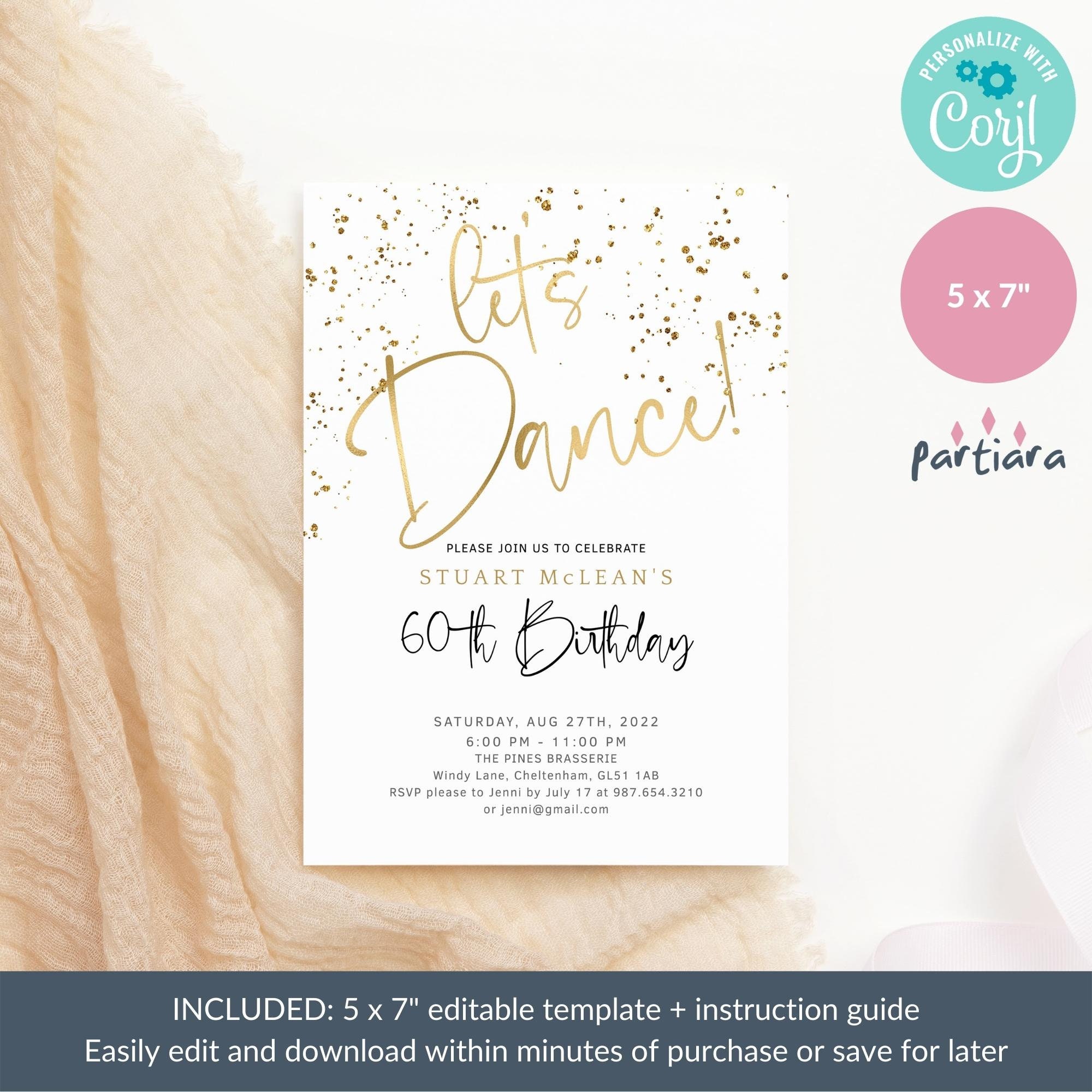 Dinner Dance Invitation Printable All White Gold Birthday - Etsy