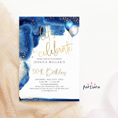 Minimal Balloon Invitation Template Blue Balloons Birthday - Etsy