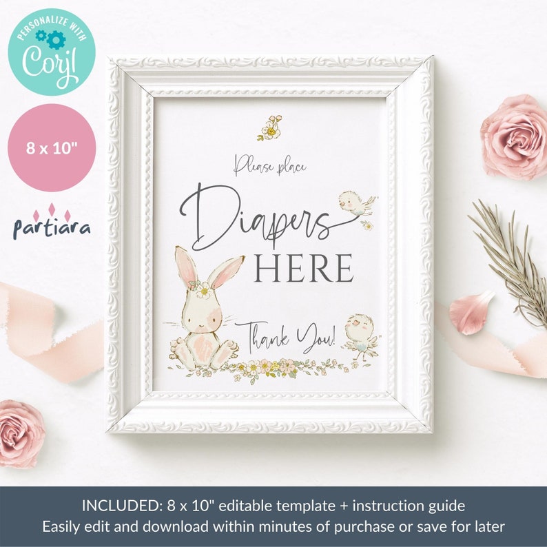 Bunny Baby Shower Diaper Table Sign Printable Boy Girl Gender - Etsy