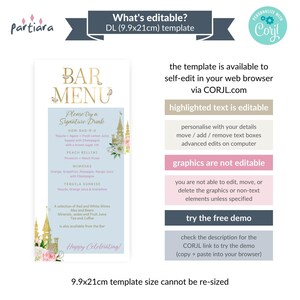 Princess Party Bar Menu Printable Signature Cocktail Drinks Menus Girl ...