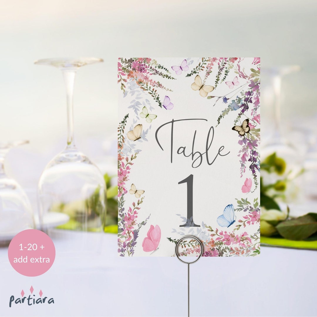 Butterfly Table Numbers, Wildflower Birthday Tables Seating Decor ...