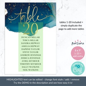 Teal Gold Table Numbers Printable Birthday Dinner Party Tables Decor ...