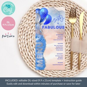 Royal Blue Menu Card Ladies Silver Blush Pink Dinner Party Slim Table ...