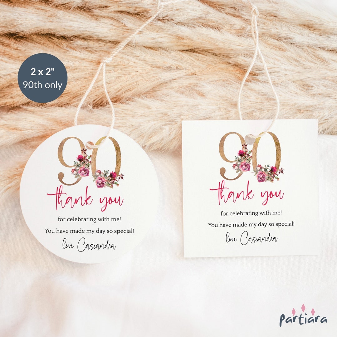 Floral 90th Birthday Tags, Ladies Favor Gift Thank You Labels Printable ...