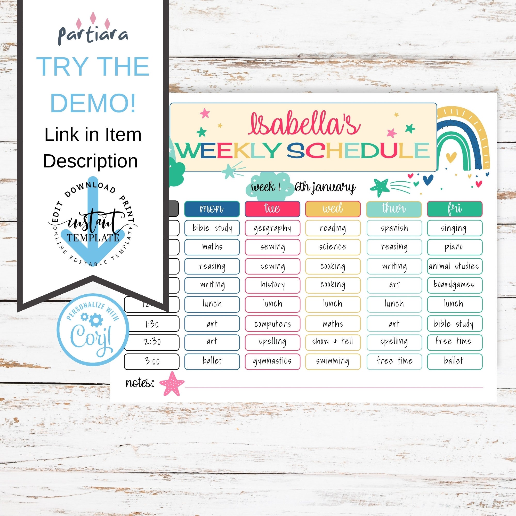 Editable Kids Weekly Planner Home School Kids Weekly | Etsy