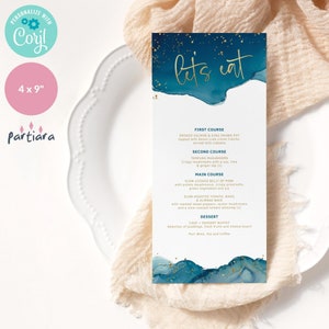 Teal Gold Party Table Menu Printable Ladies Mens Teens Birthday Dinner ...