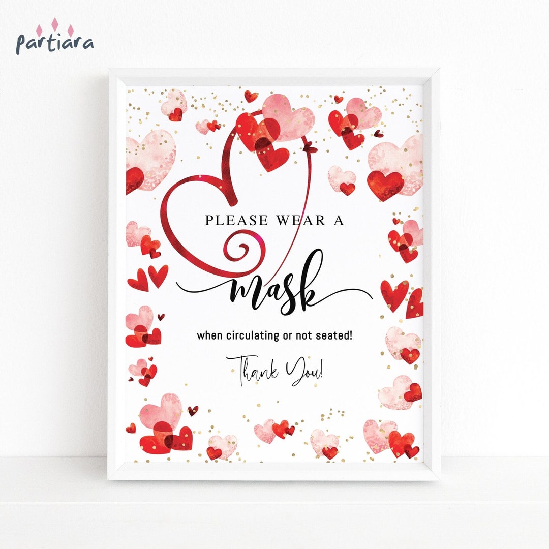 Sweetheart Party Mask Sign Printable Girl Baby Shower Wear a Mask Sign ...