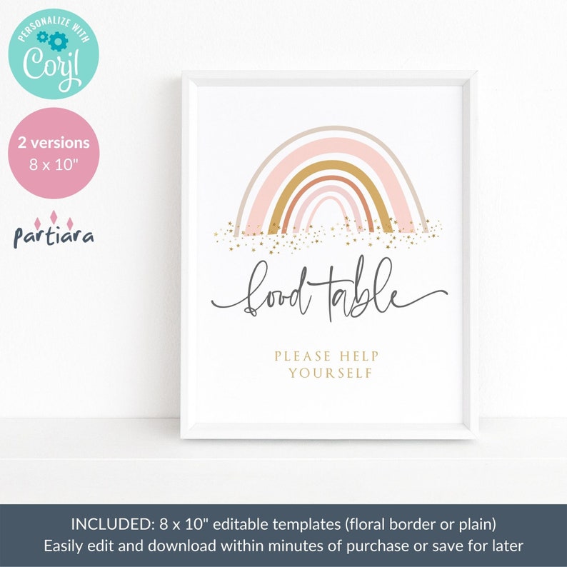 Boho Rainbow Food Table Sign Printable, Baby Shower Poster Decor ...