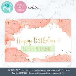 Birthday Placemat Printable Ladies Teen Girls Party Table Place Mat ...