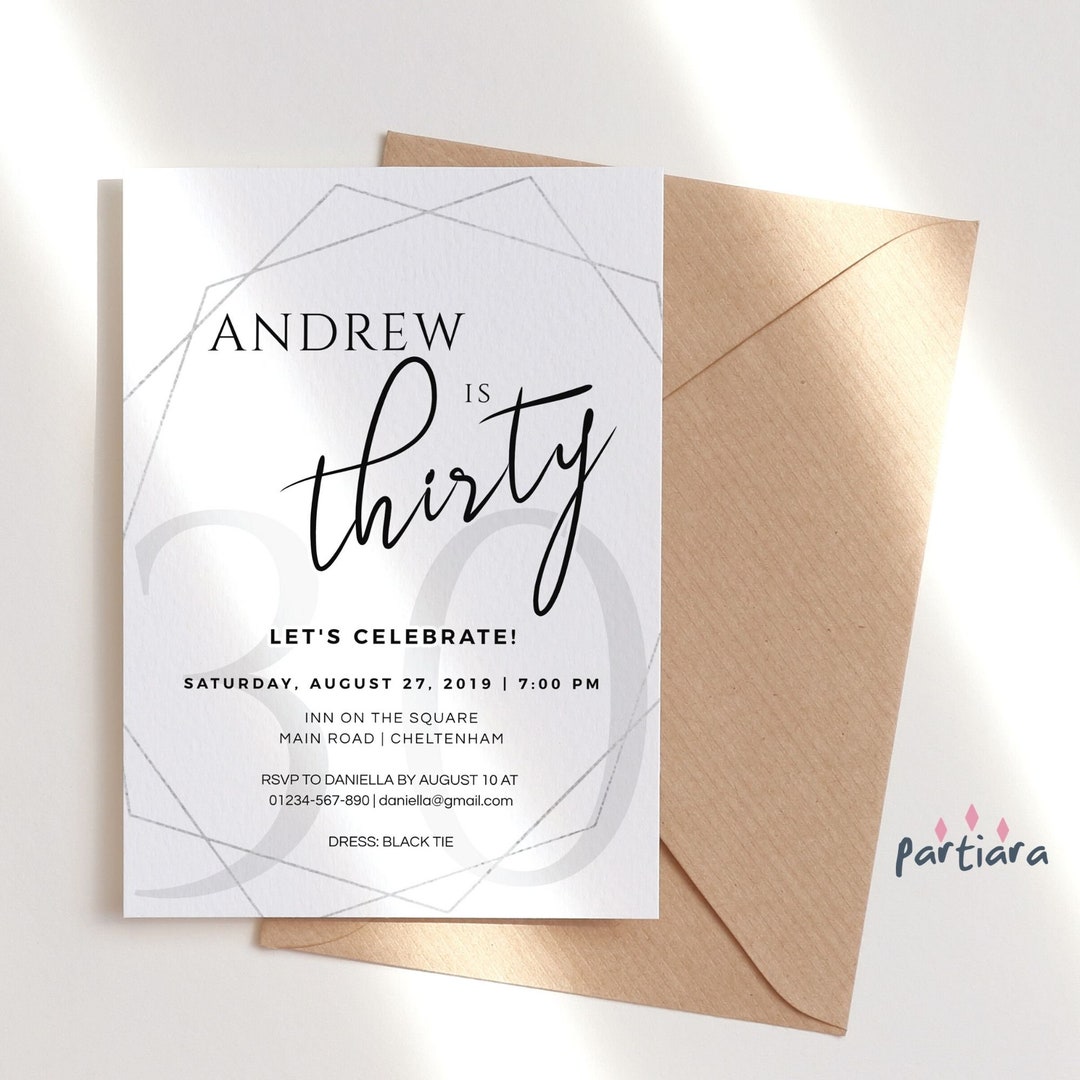 Digital 30th Birthday Invitation for Him, Man's 30th Birthday Party ...