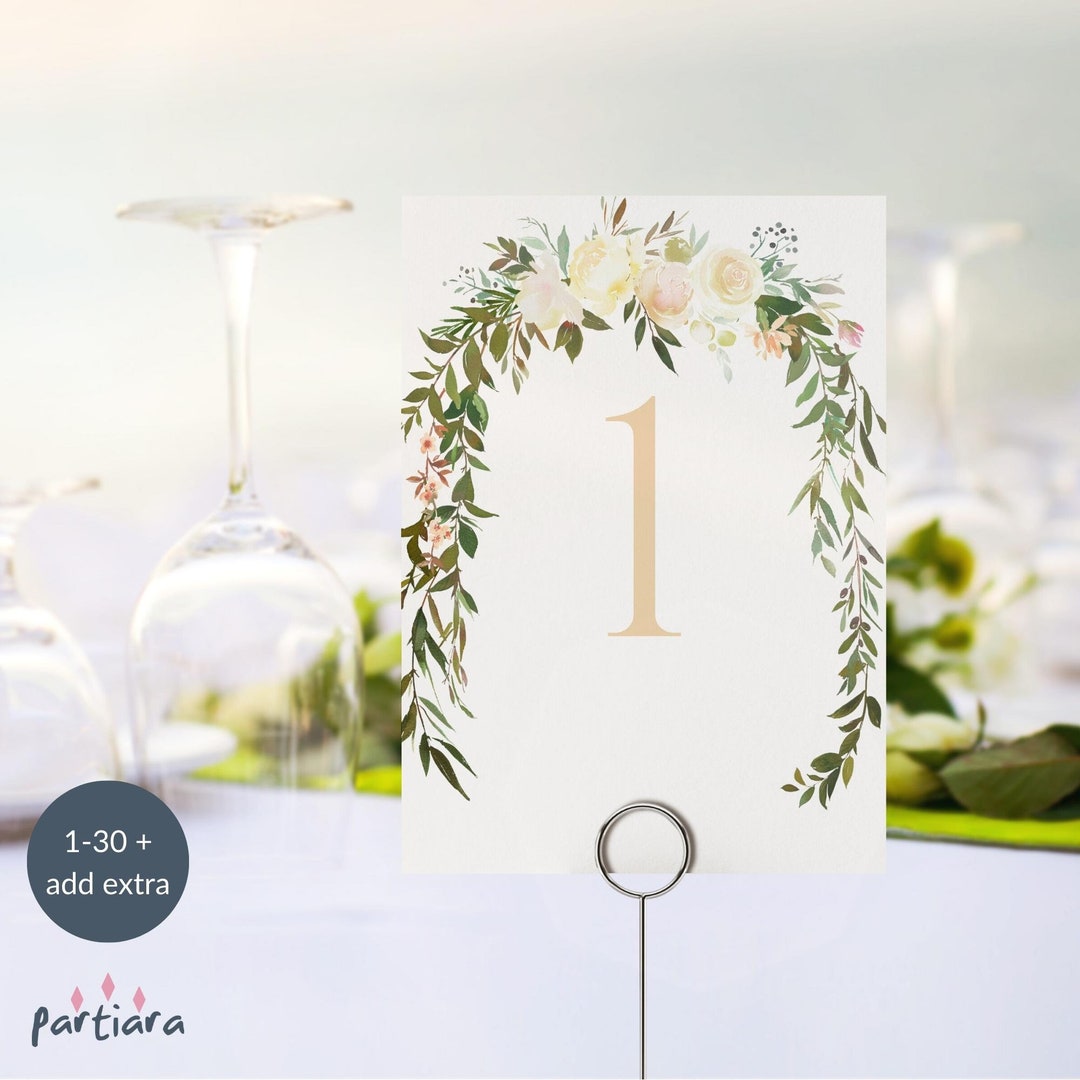 Floral Table Number Template, Editable Wedding Table Numbers, Printable ...