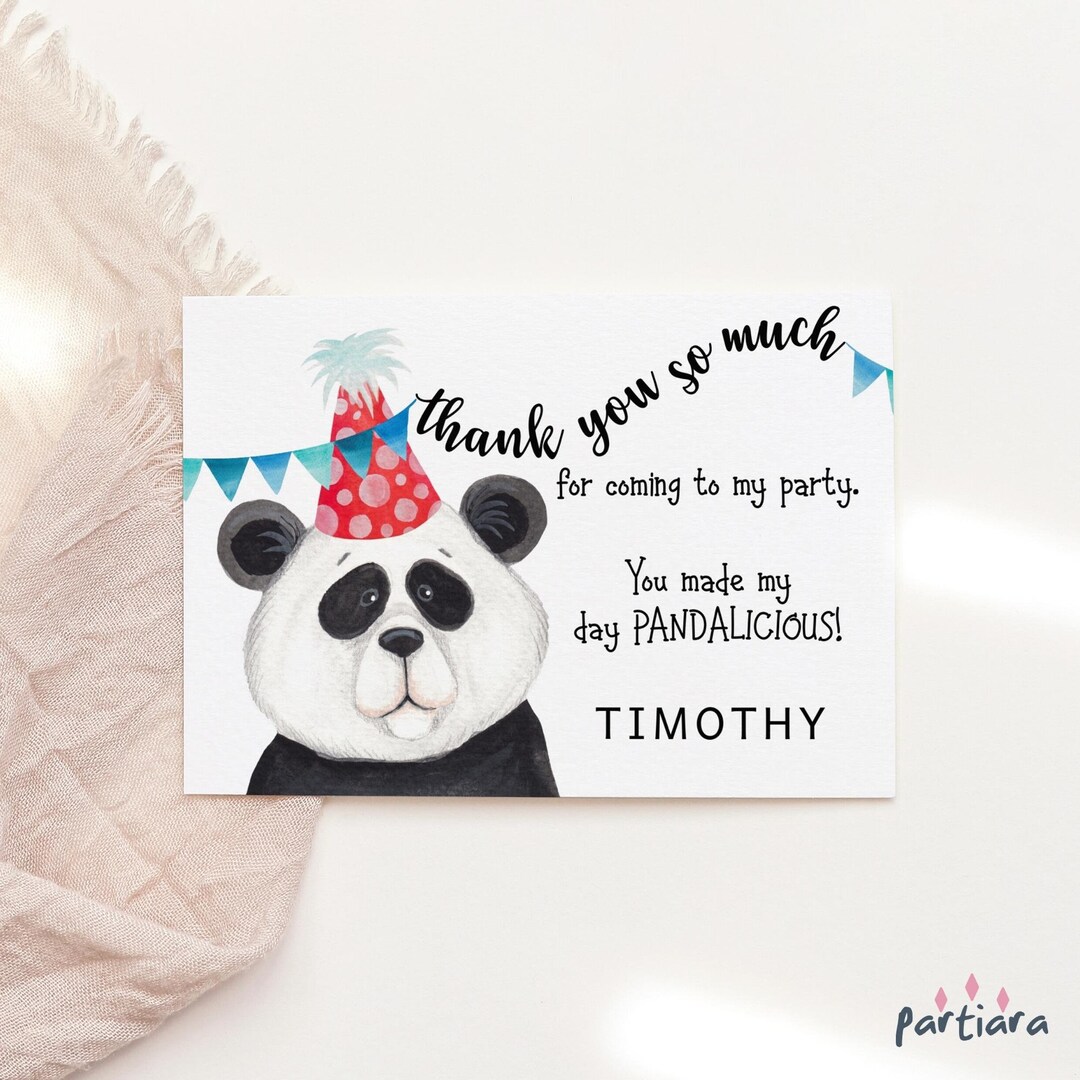 Editable Boy Panda Bear Birthday Thank You Card Printable Baby Shower ...