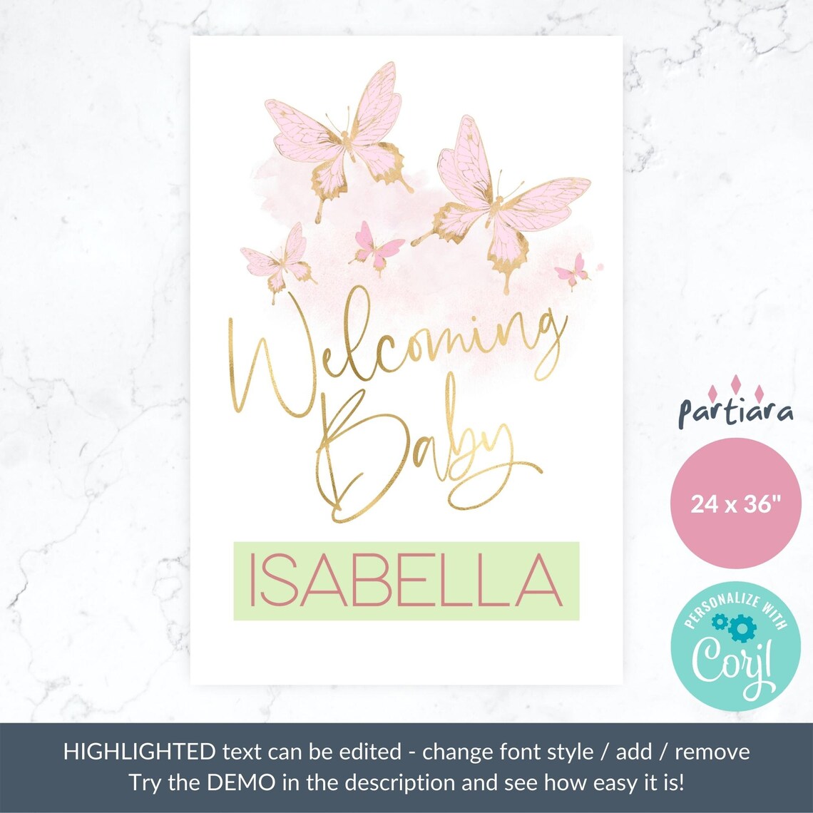 Welcome Baby Sign Printable Girl Baby Shower Butterfly Party Poster ...