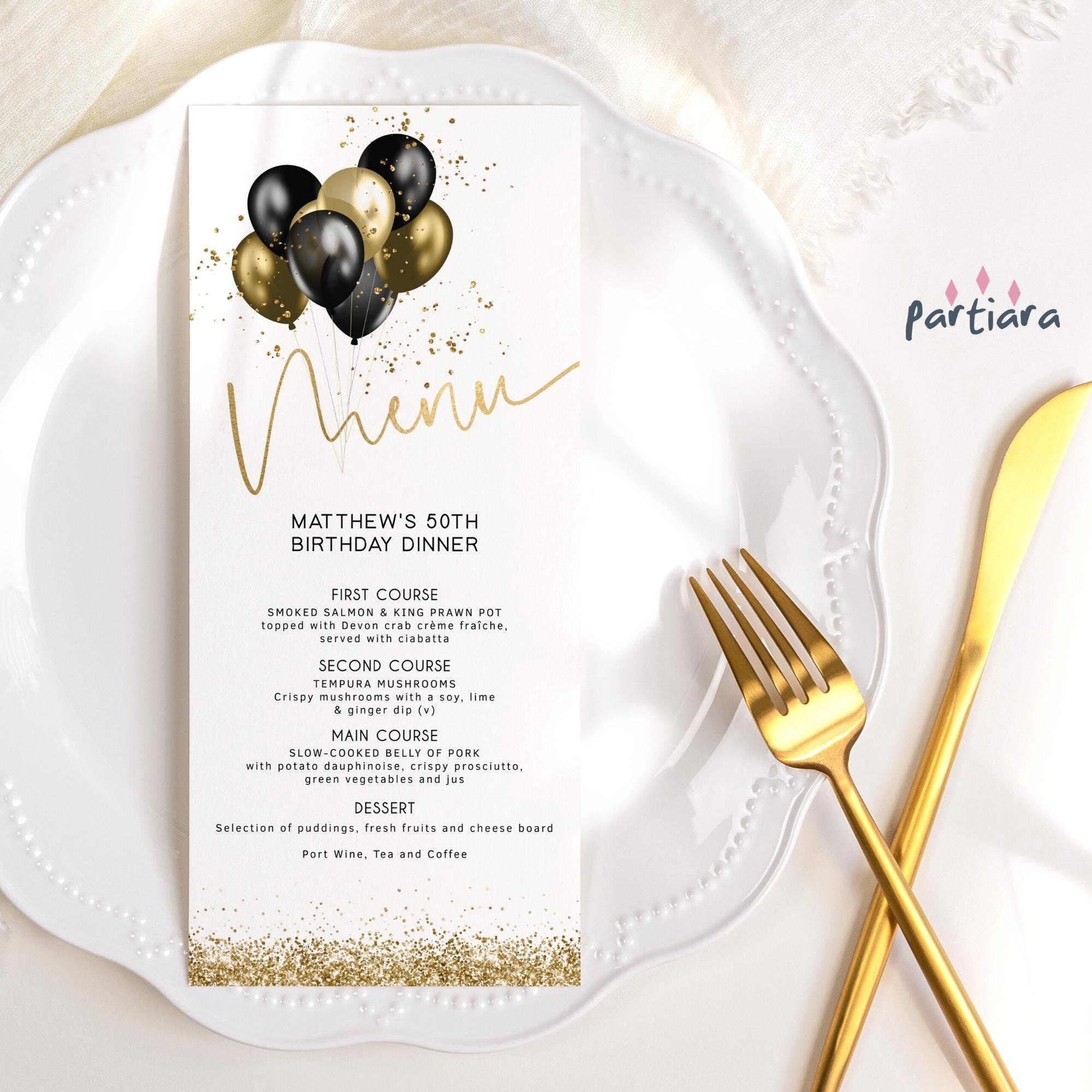Black Gold Birthday Menu Card Editable Template Men or Ladies ...