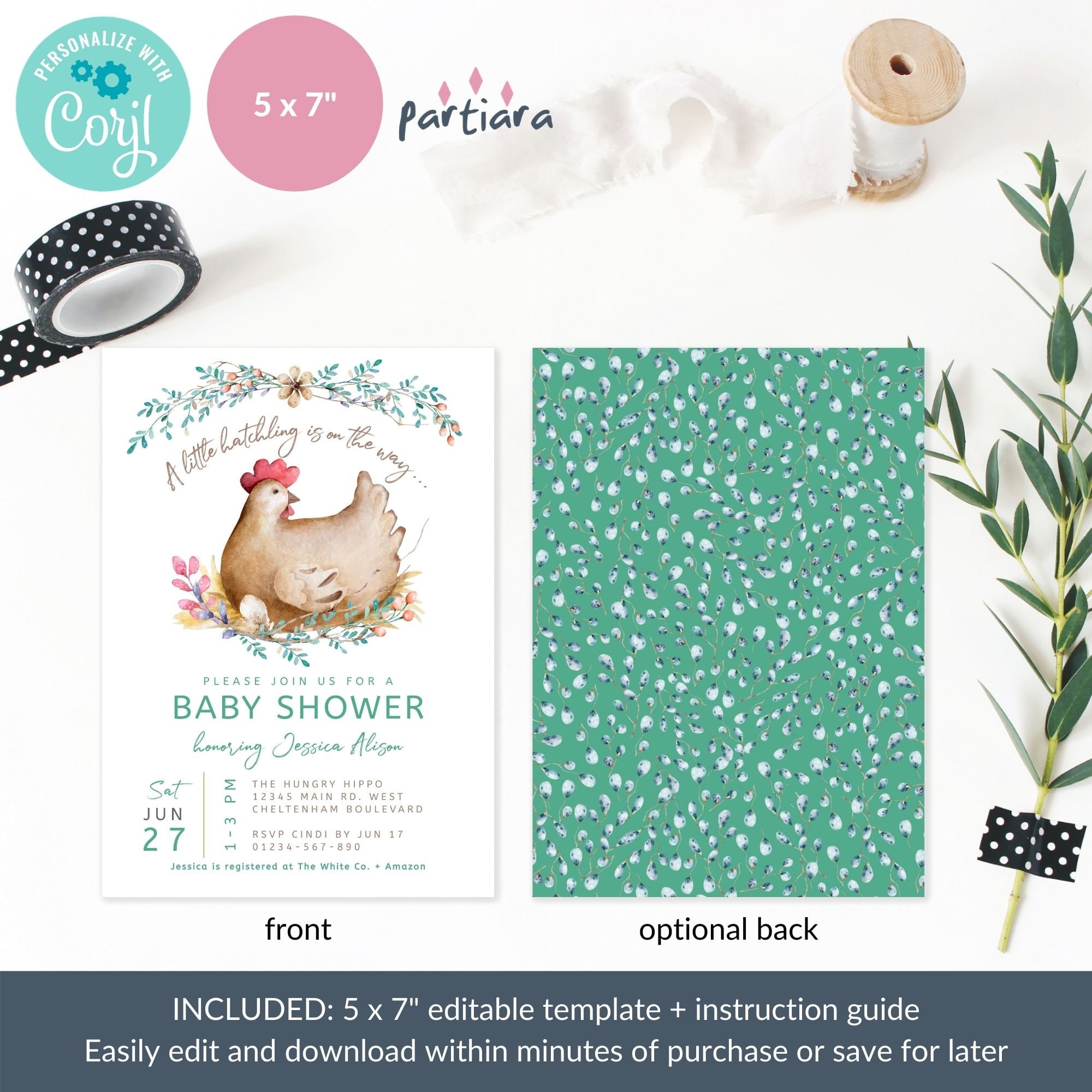 Chicken Baby Shower Invitation Editable Boy Girl Rustic - Etsy