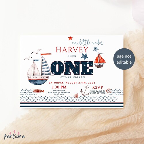 Nautical Sailor 1st Birthday Boy Invitation Our Little Sailor - Etsy
