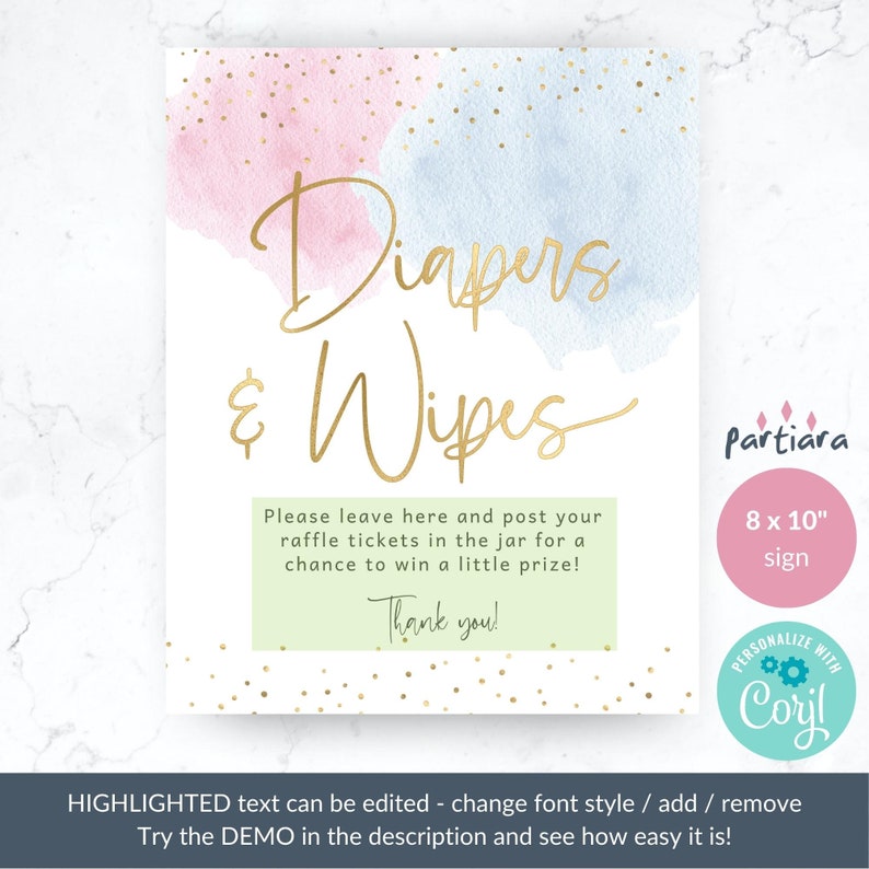 Diapers and Wipes Raffle Table Sign Baby Shower Boy Girl - Etsy