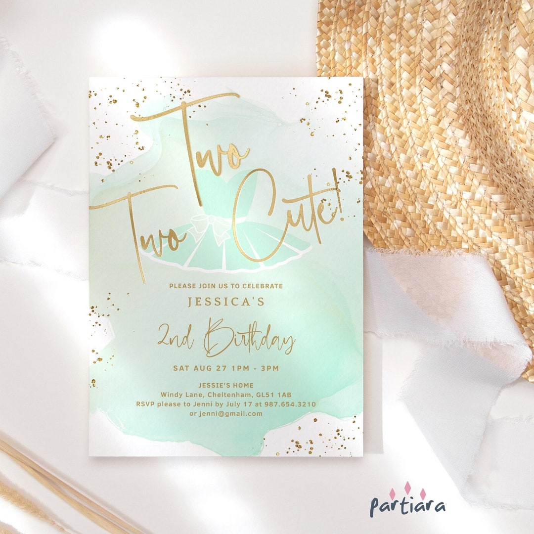 Twin Girls 2nd Birthday Invitation Template, Two Cute Party Invite ...