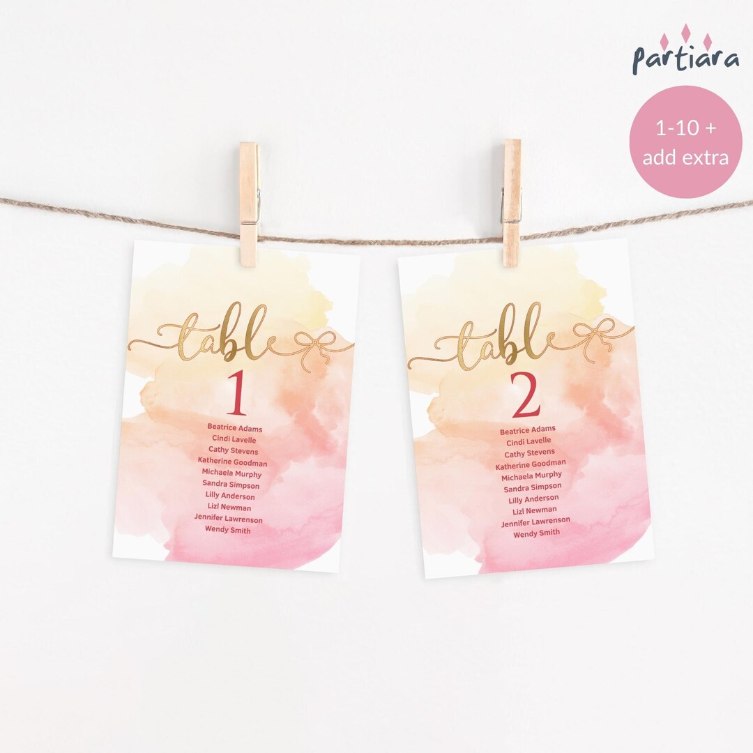 Birthday Table Numbers With Names, Guests Party Table Seating ...