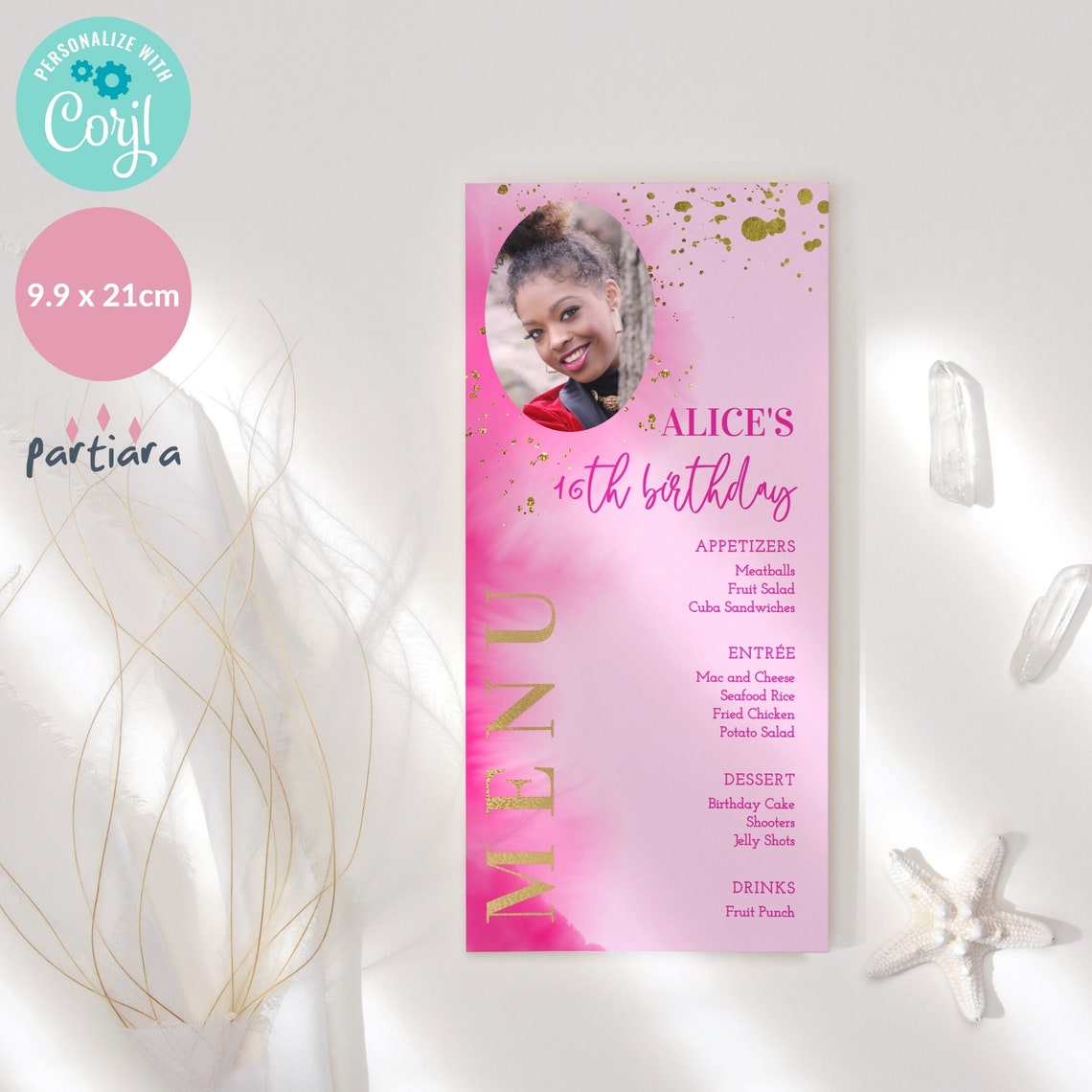 Editable Hot Pink Photo Menu Card Teen Girls Brunch or Dinner - Etsy